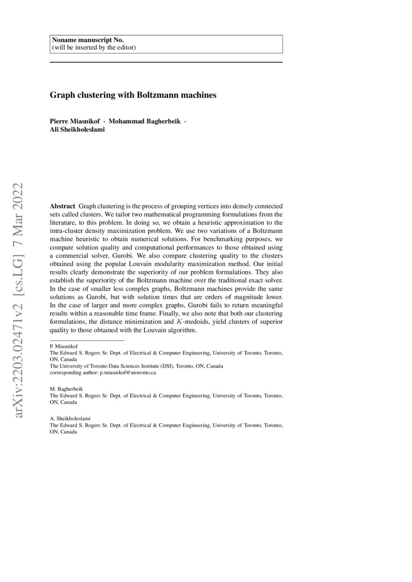 Graph clustering with Boltzmann machines | DeepAI