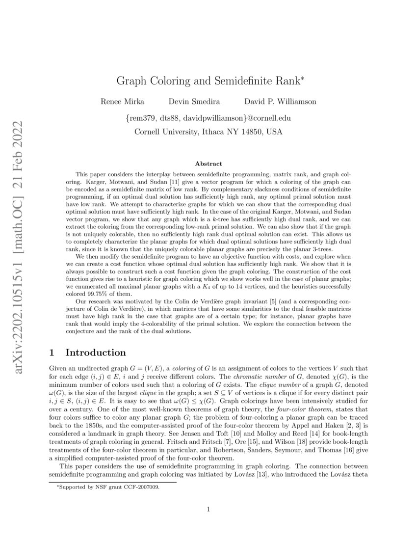 Graph Coloring and Semidefinite Rank | DeepAI