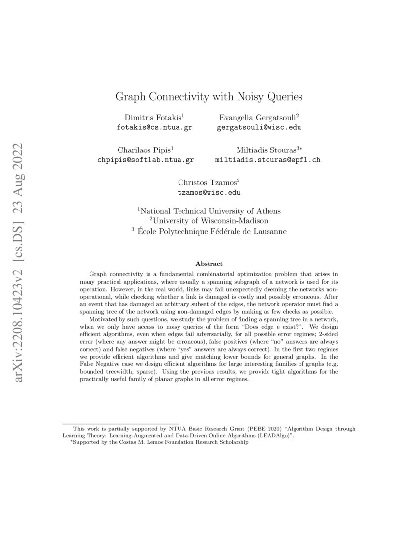 Graph Connectivity With Noisy Queries Deepai