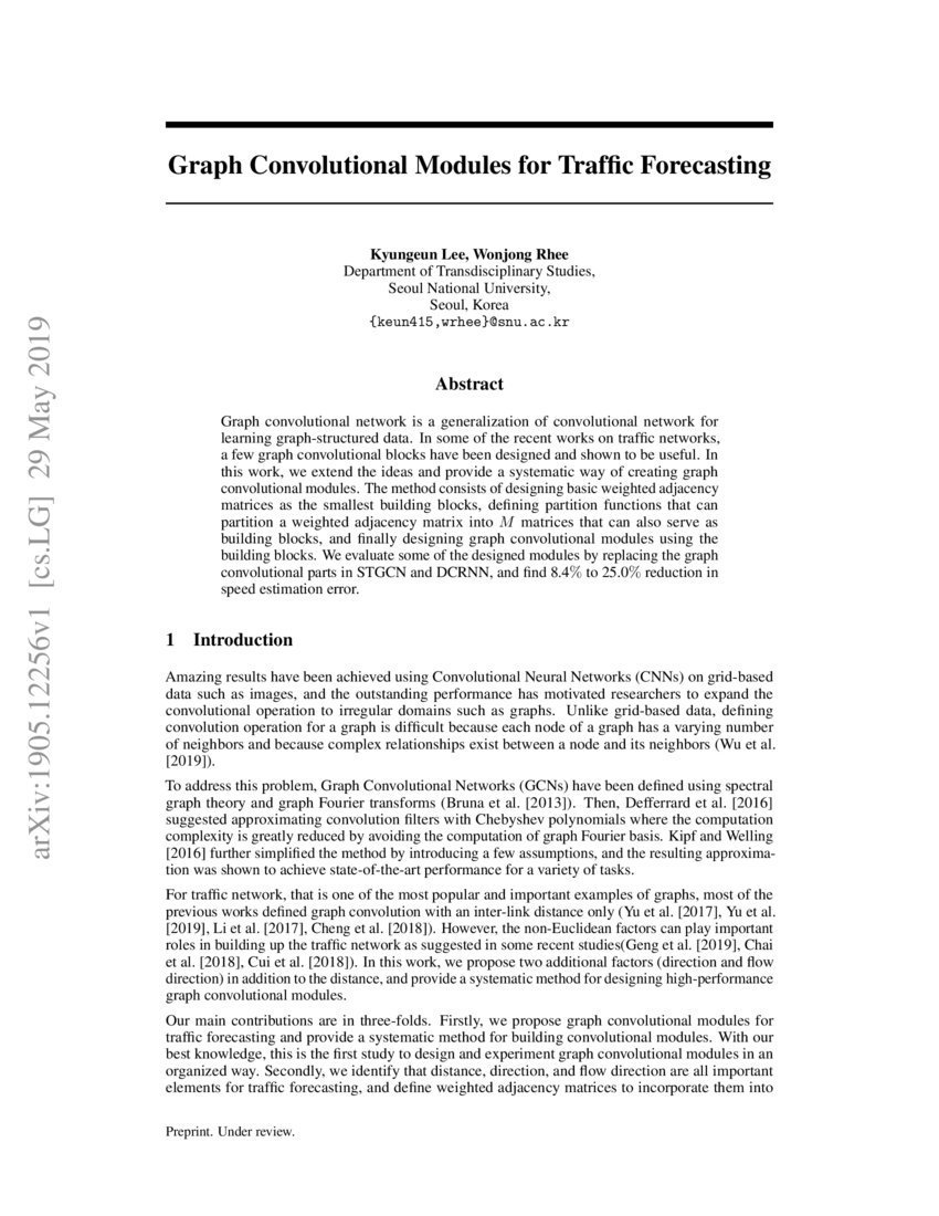 Graph Convolutional Modules For Traffic Forecasting Deepai