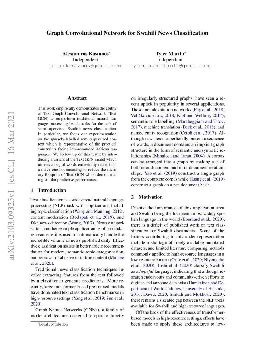 Graph Convolutional Network For Swahili News Classification Deepai 