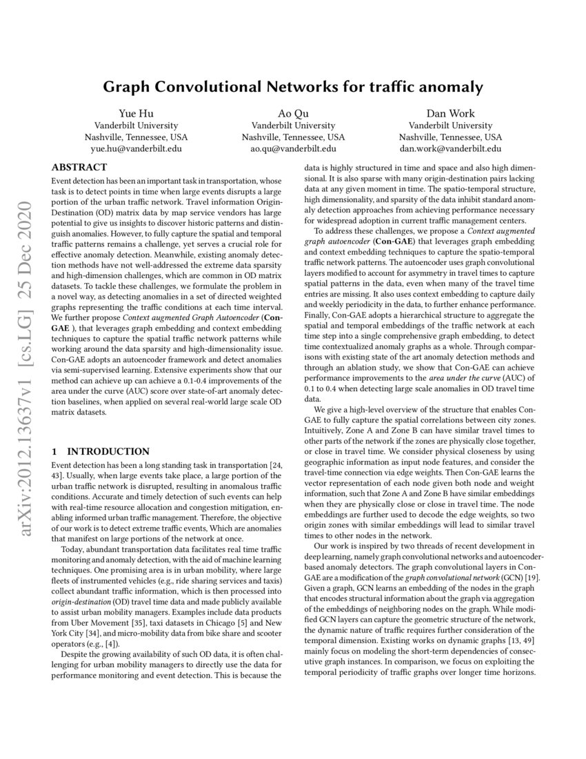 Graph Convolutional Networks for traffic anomaly | DeepAI