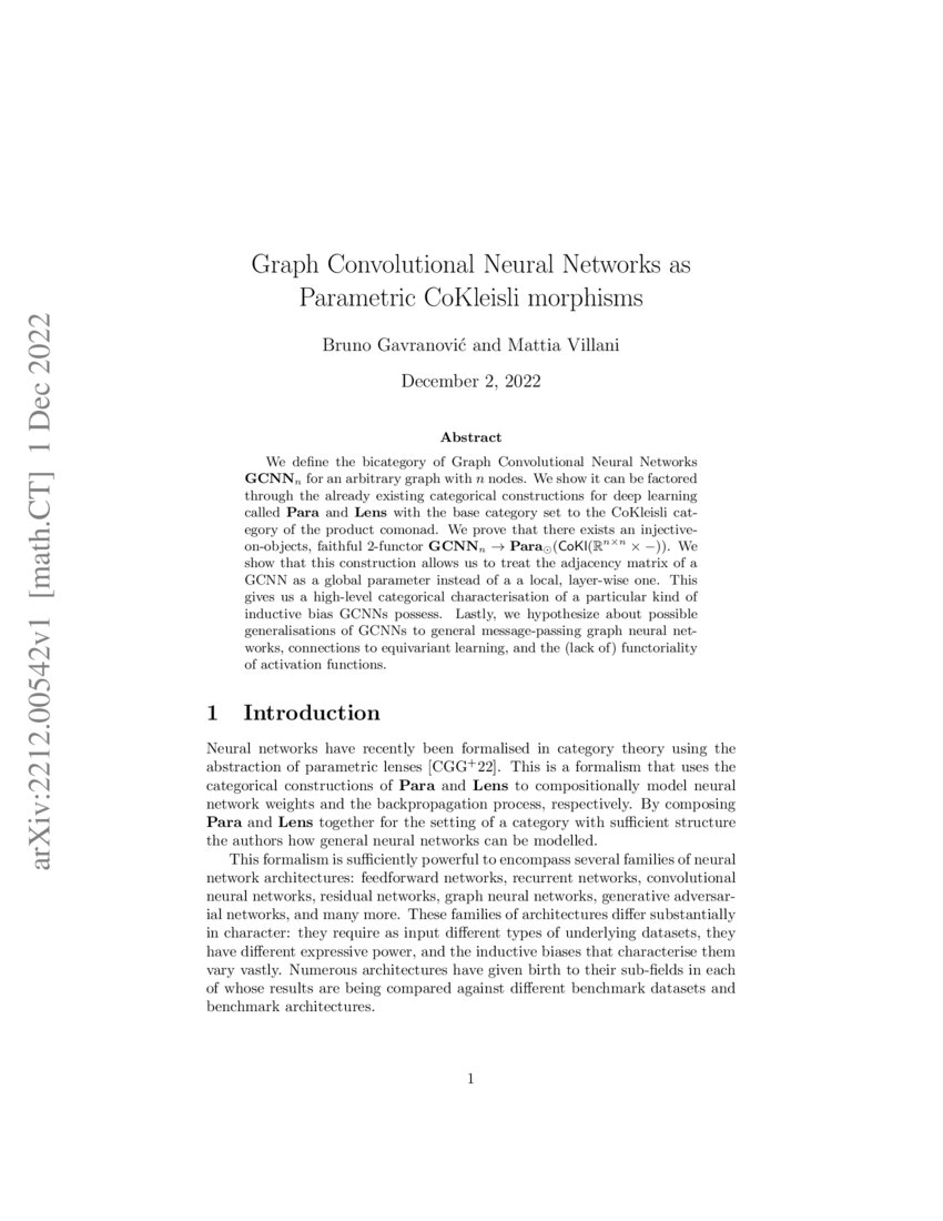 Graph Convolutional Neural Networks as Parametric CoKleisli morphisms ... Graph Convolutional Neural Networks as Parametric CoKleisli morphisms ...