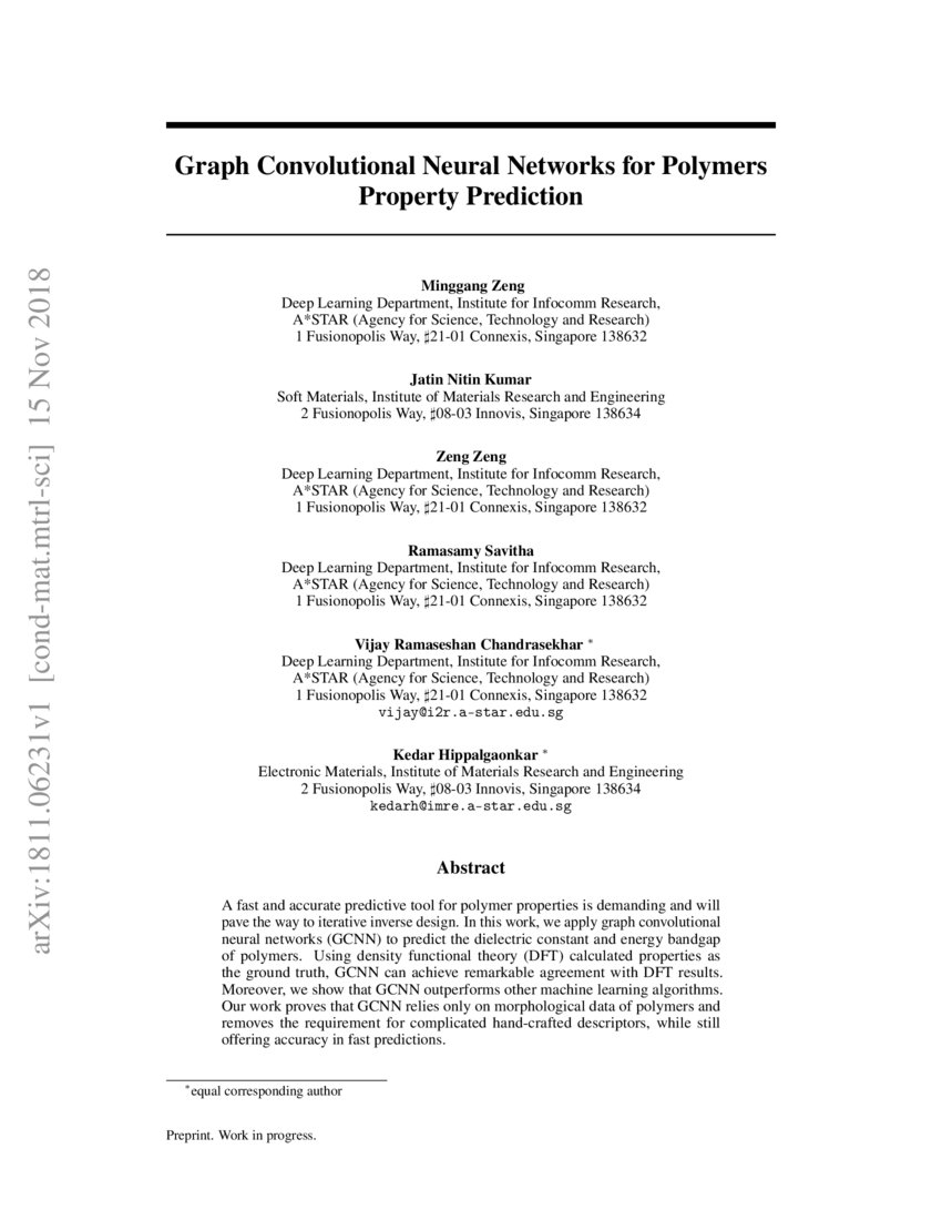 Graph Convolutional Neural Networks for Polymers Property Prediction | DeepAI