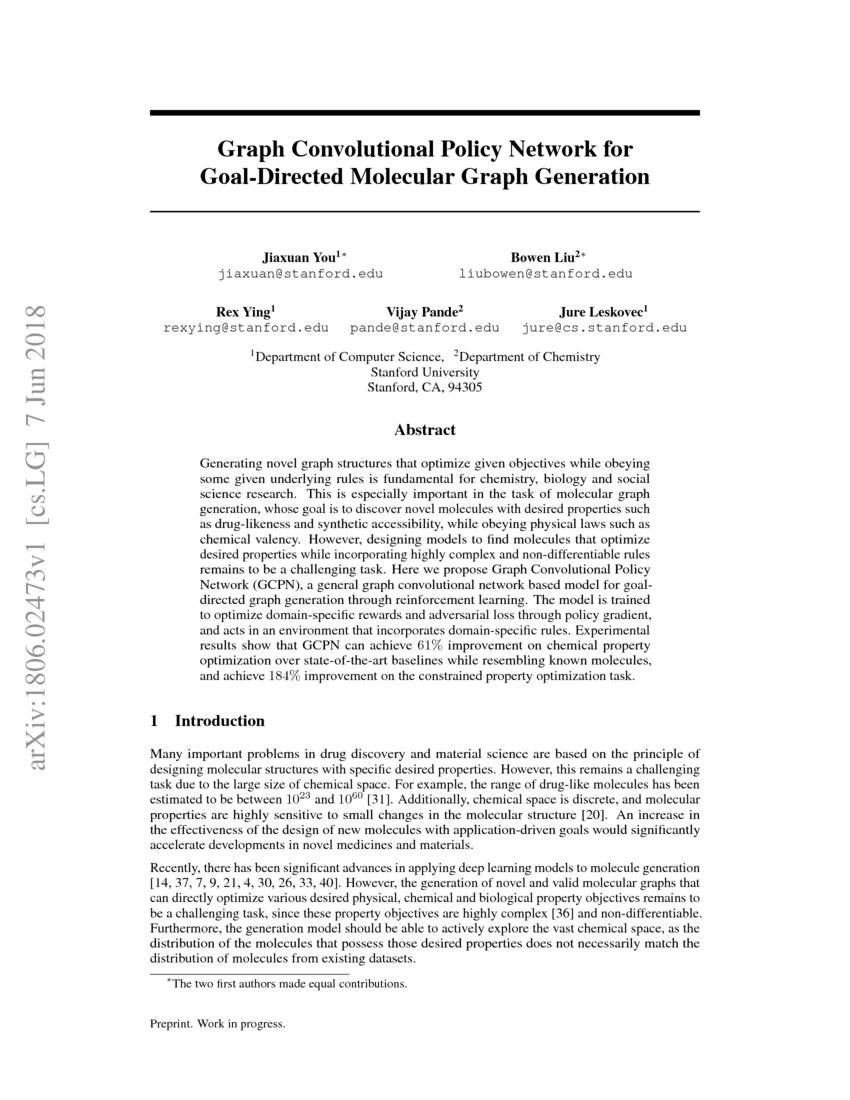 Graph Convolutional Policy Network for Goal-Directed Molecular Graph ...