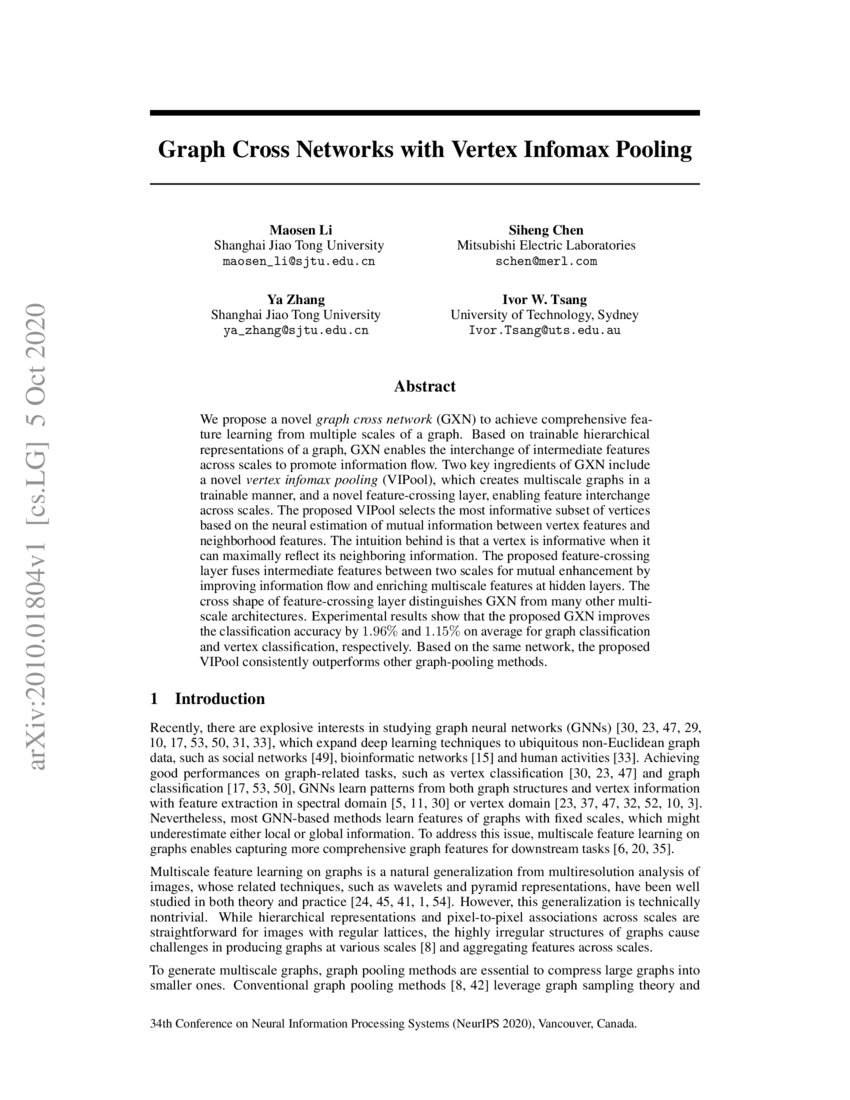 Graph Cross Networks with Vertex Infomax Pooling | DeepAI
