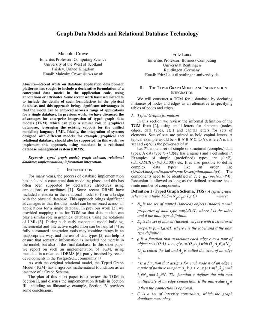 Graph Data Models And Relational Database Technology Deepai