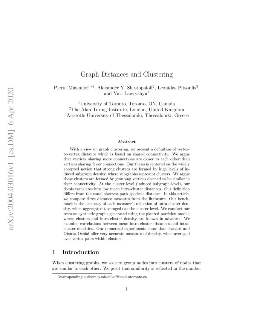 Graph Distances and Clustering | DeepAI