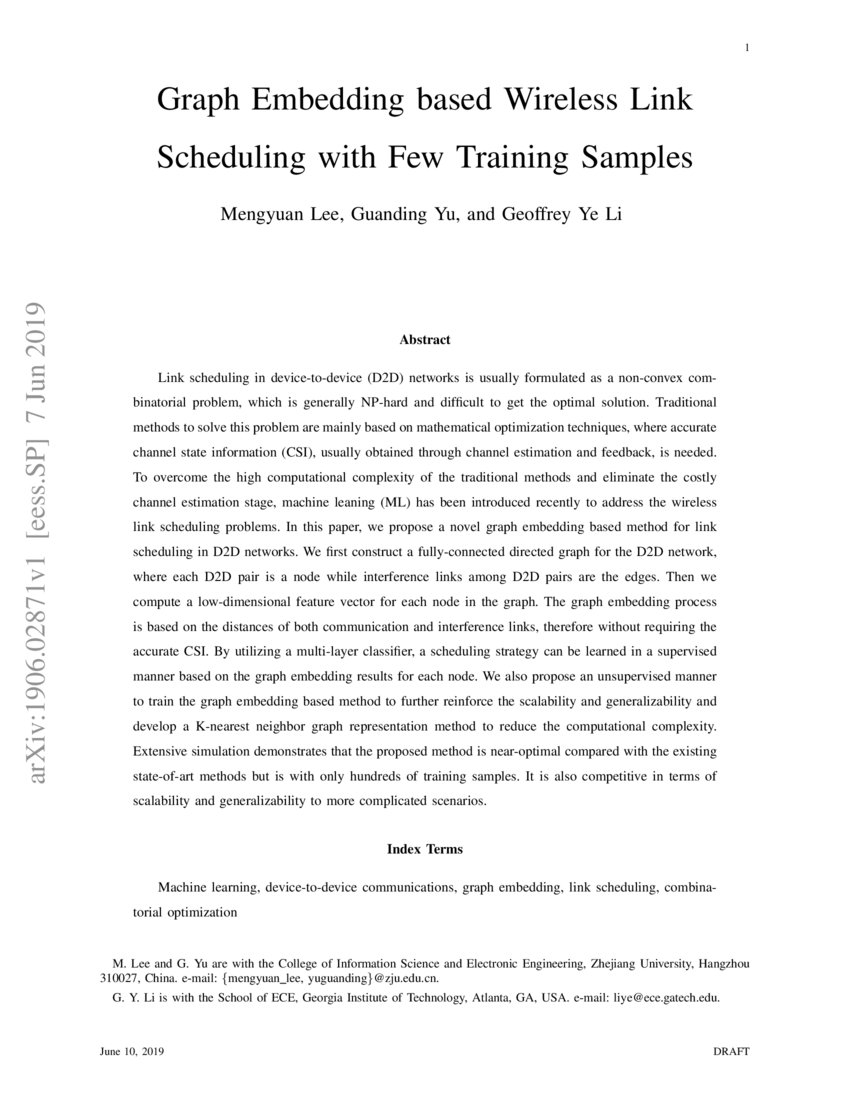 Graph Embedding based Wireless Link Scheduling with Few Training Samples | DeepAI