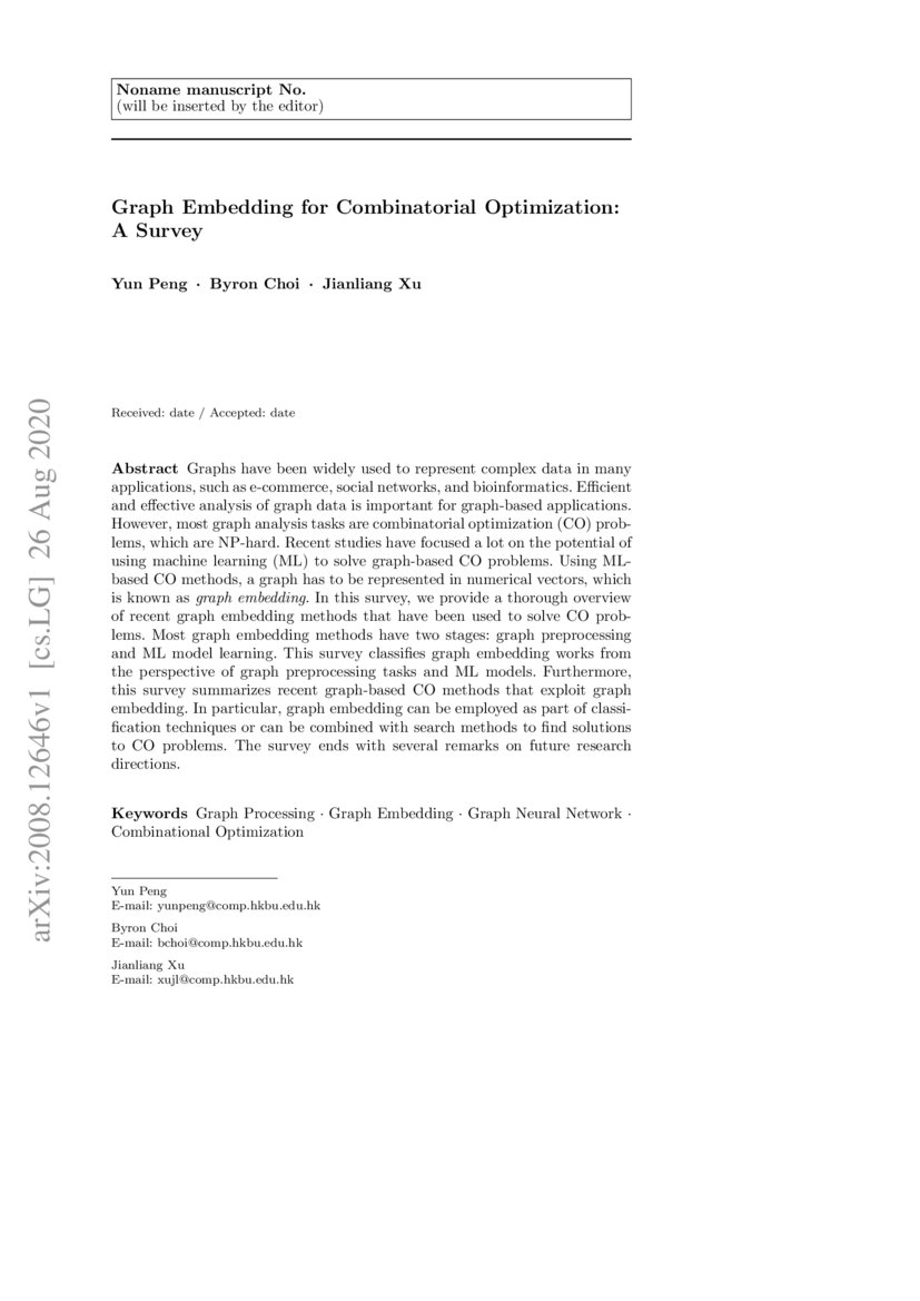 Graph Embedding for Combinatorial Optimization: A Survey | DeepAI