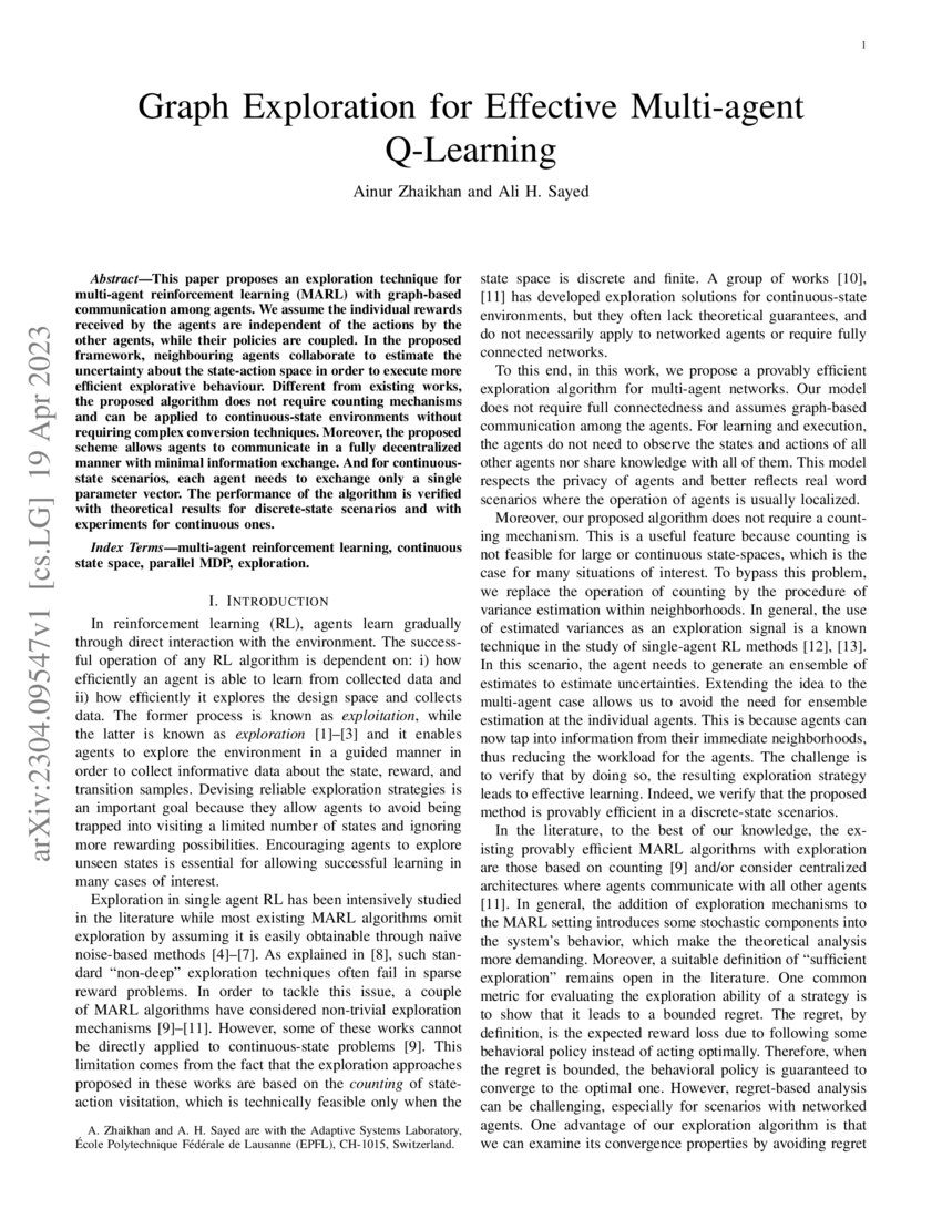 Graph Exploration for Effective Multi-agent Q-Learning | DeepAI