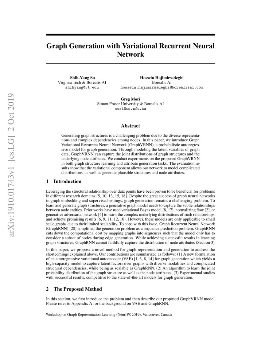 Graph Generation With Variational Recurrent Neural Network Deepai