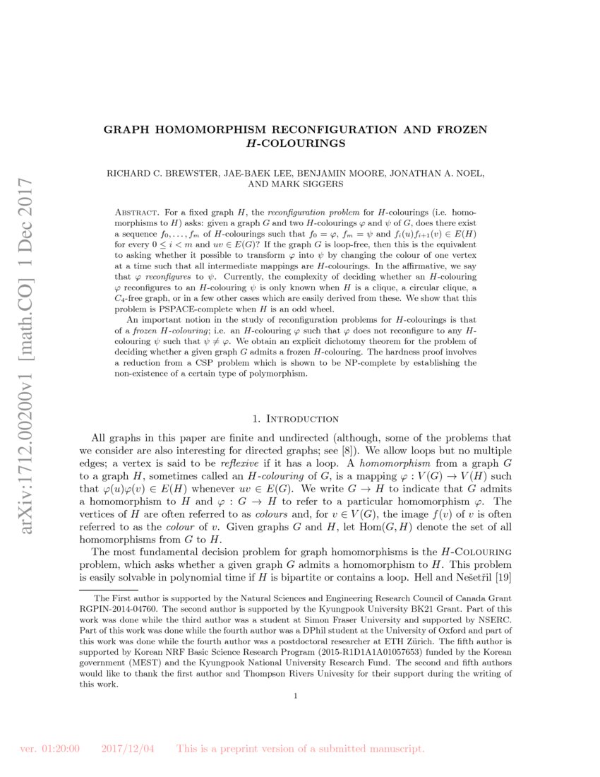 Graph Homomorphism Reconfiguration and Frozen H-Colourings | DeepAI