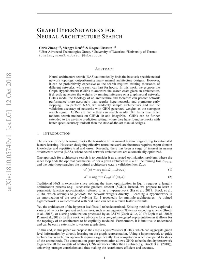 Graph HyperNetworks for Neural Architecture Search | DeepAI