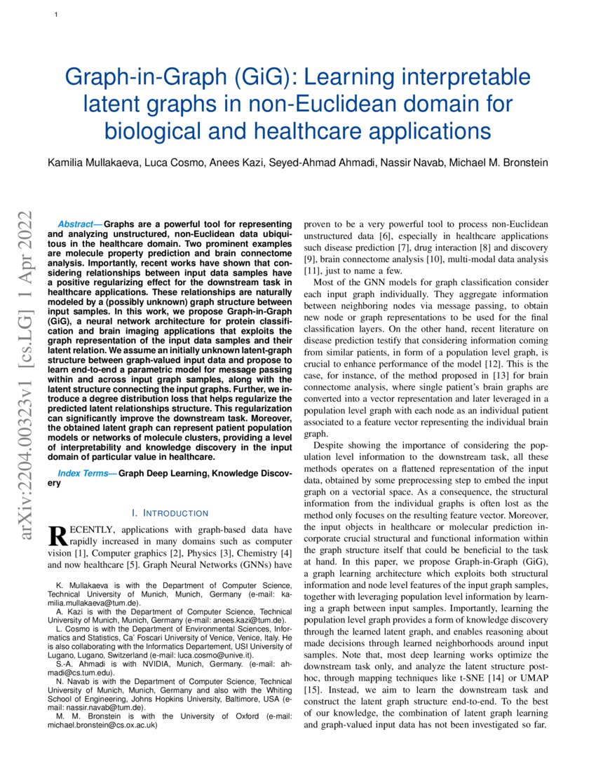 Graph-in-Graph (GiG): Learning interpretable latent graphs in non-Euclidean domain for ...