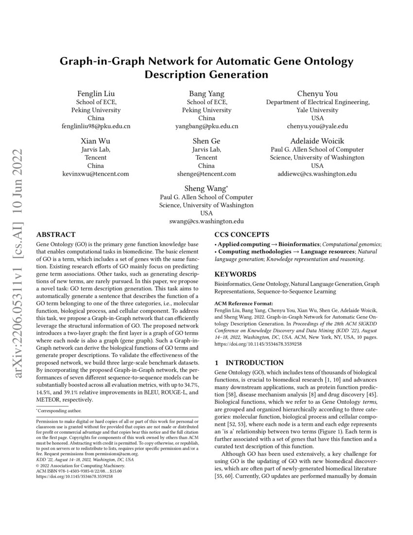 Graph-in-Graph Network for Automatic Gene Ontology Description ...