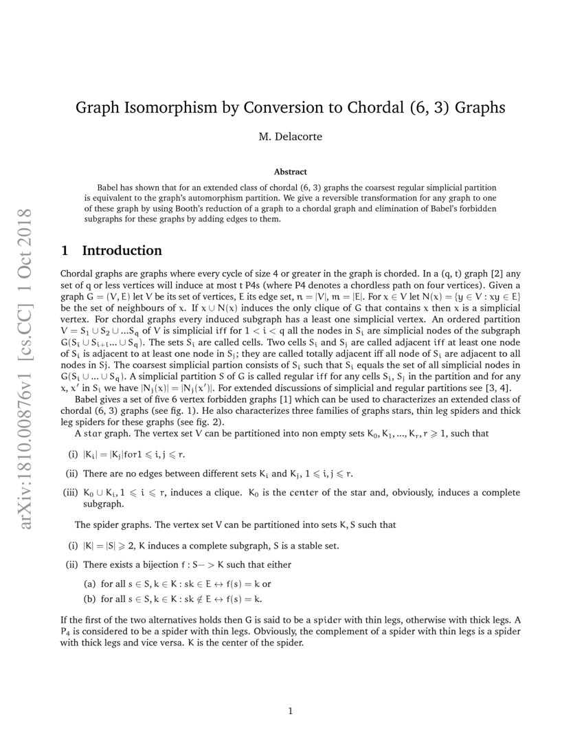Graph Isomorphism By Conversion To Chordal 6 3 Graphs Deepai