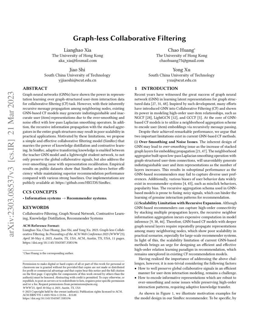 Graph Less Collaborative Filtering Deepai