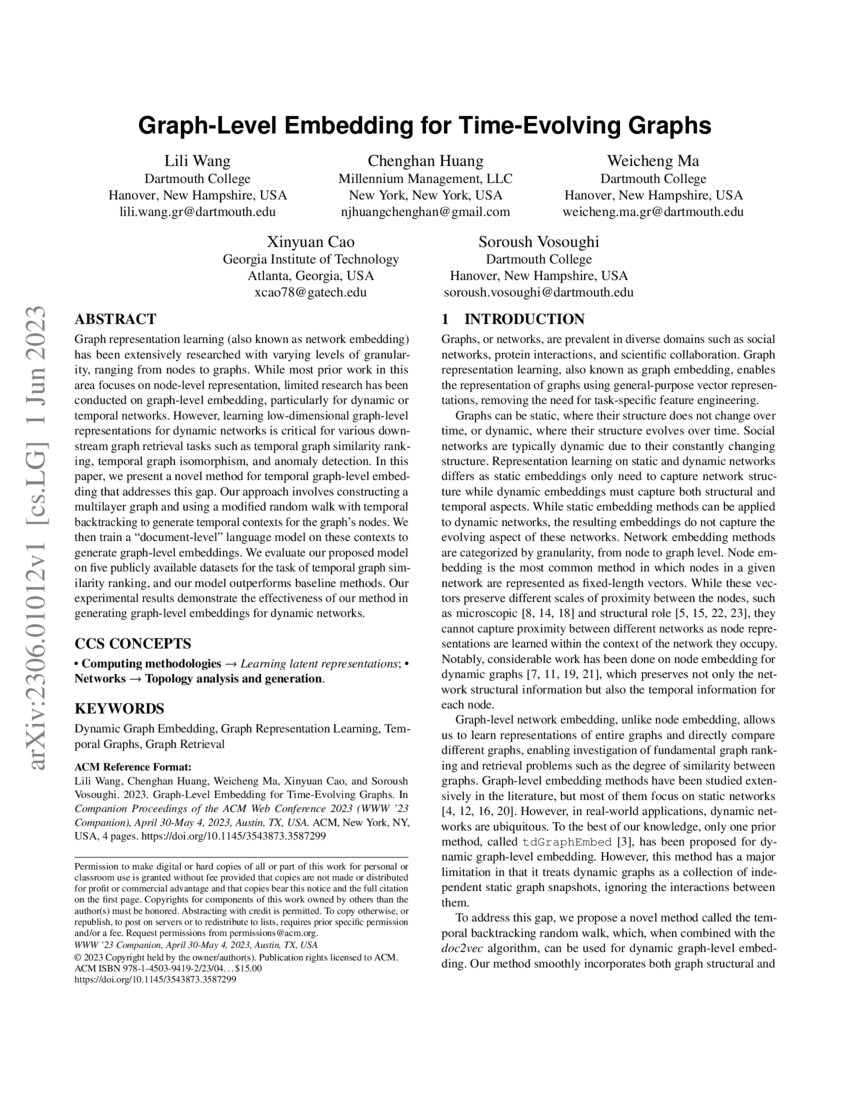 Graph Level Embedding For Time Evolving Graphs Deepai