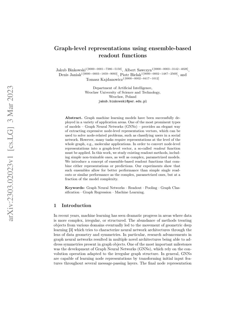 Graph-level representations using ensemble-based readout functions | DeepAI Graph-level representations using ensemble-based readout functions | DeepAI