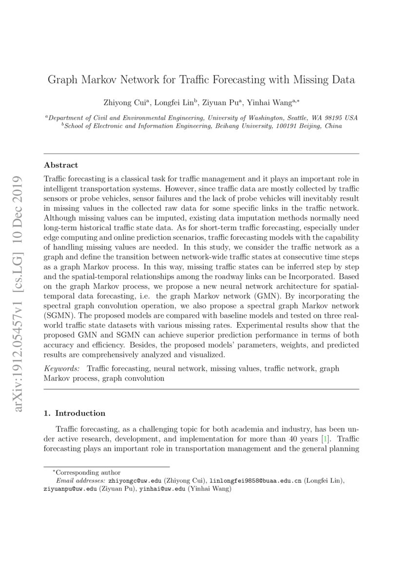 Graph Markov Network for Traffic Forecasting with Missing Data | DeepAI