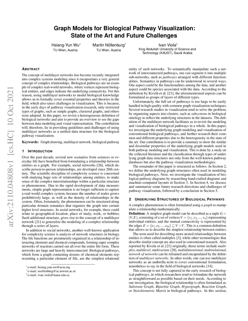 Graph Models for Biological Pathway Visualization: State of the Art and ...