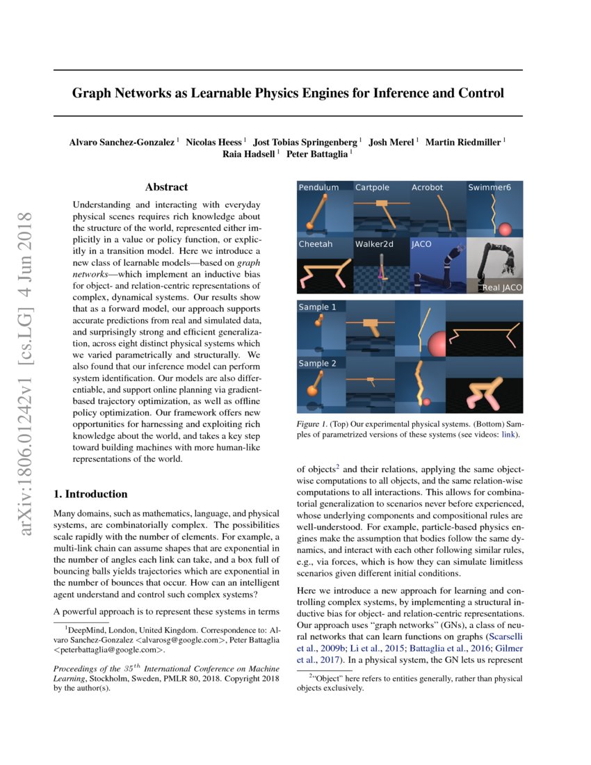 Graph networks as learnable physics engines for inference and control | DeepAI