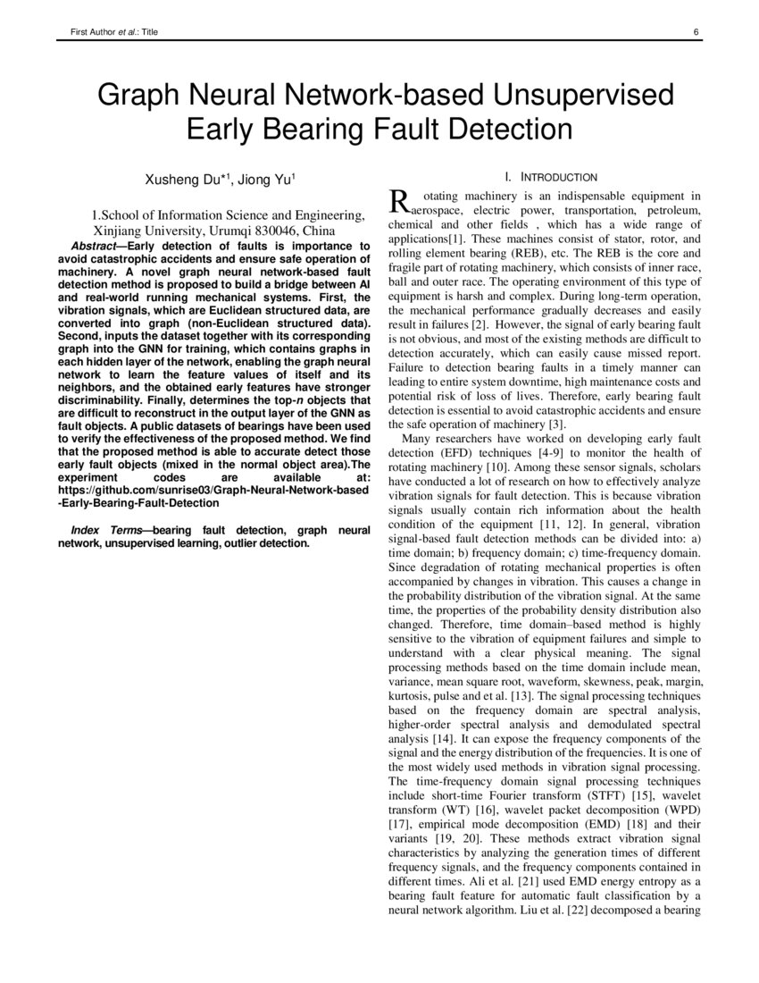Graph Neural Network-based Early Bearing Fault Detection | DeepAI Graph Neural Network-based Early Bearing Fault Detection | DeepAI