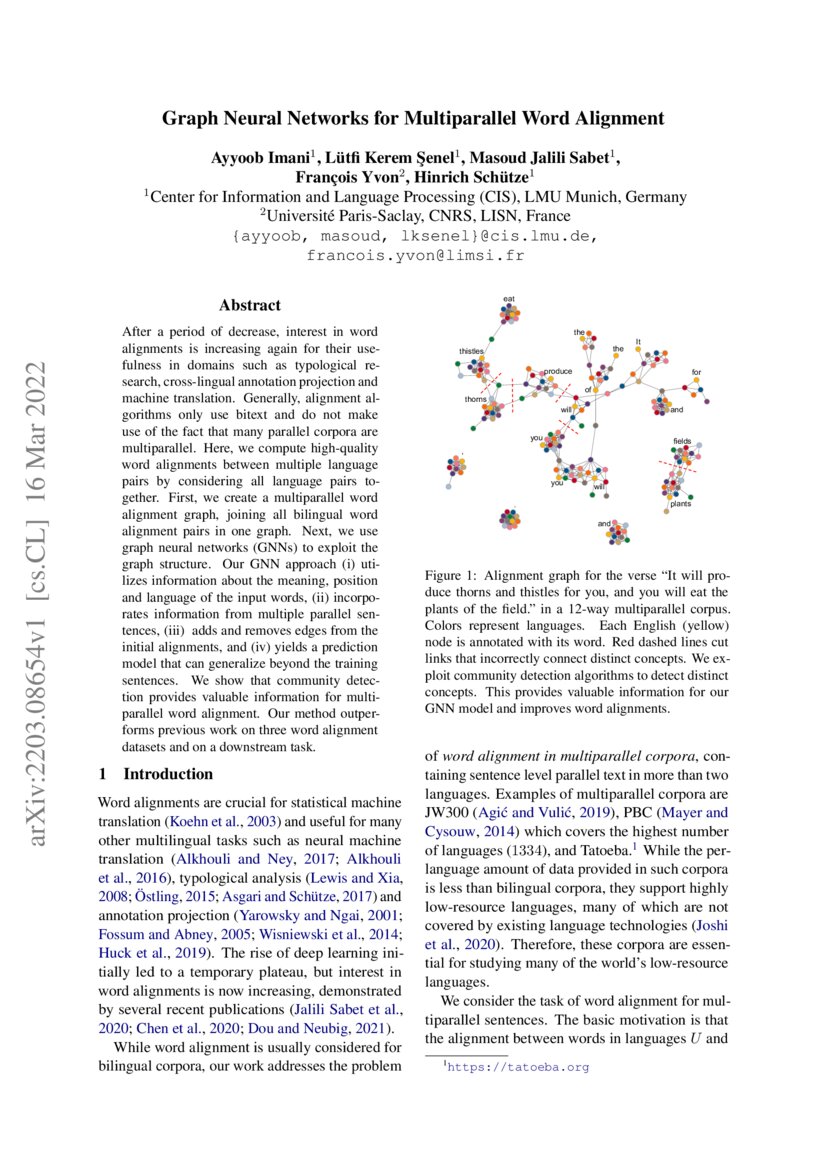 Graph Neural Networks For Multiparallel Word Alignment Deepai