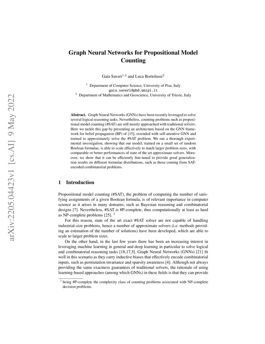 Graph Neural Networks for Propositional Model Counting | DeepAI