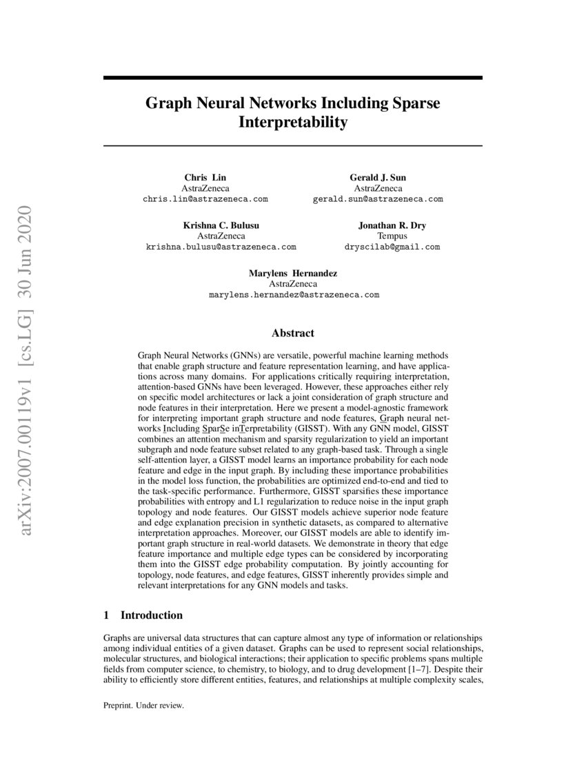 Graph Neural Networks Including Sparse Interpretability | DeepAI