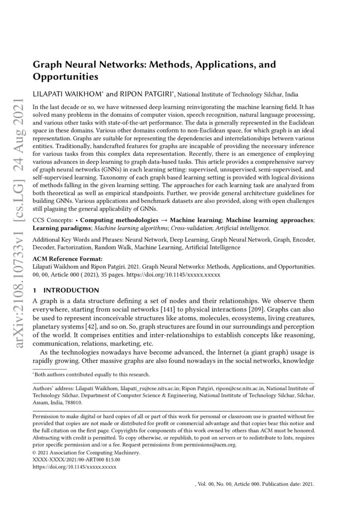 Graph Neural Networks Methods Applications And Opportunities Deepai