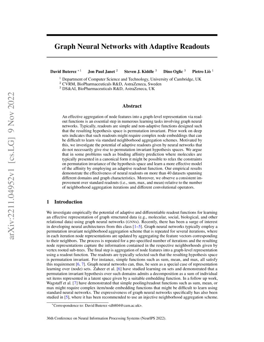 Graph Neural Networks with Adaptive Readouts | DeepAI Graph Neural Networks with Adaptive Readouts | DeepAI