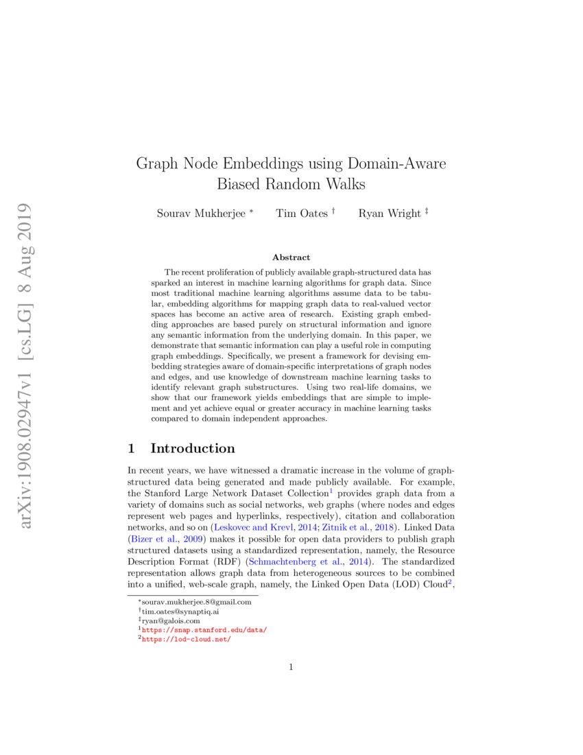 Graph Node Embeddings using Domain-Aware Biased Random Walks | DeepAI