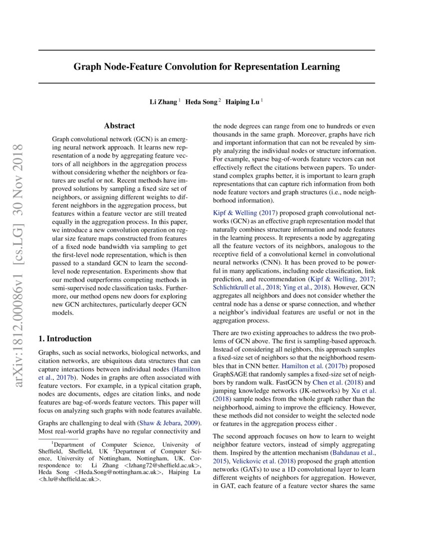 Graph Node Feature Convolution For Representation Learning Deepai
