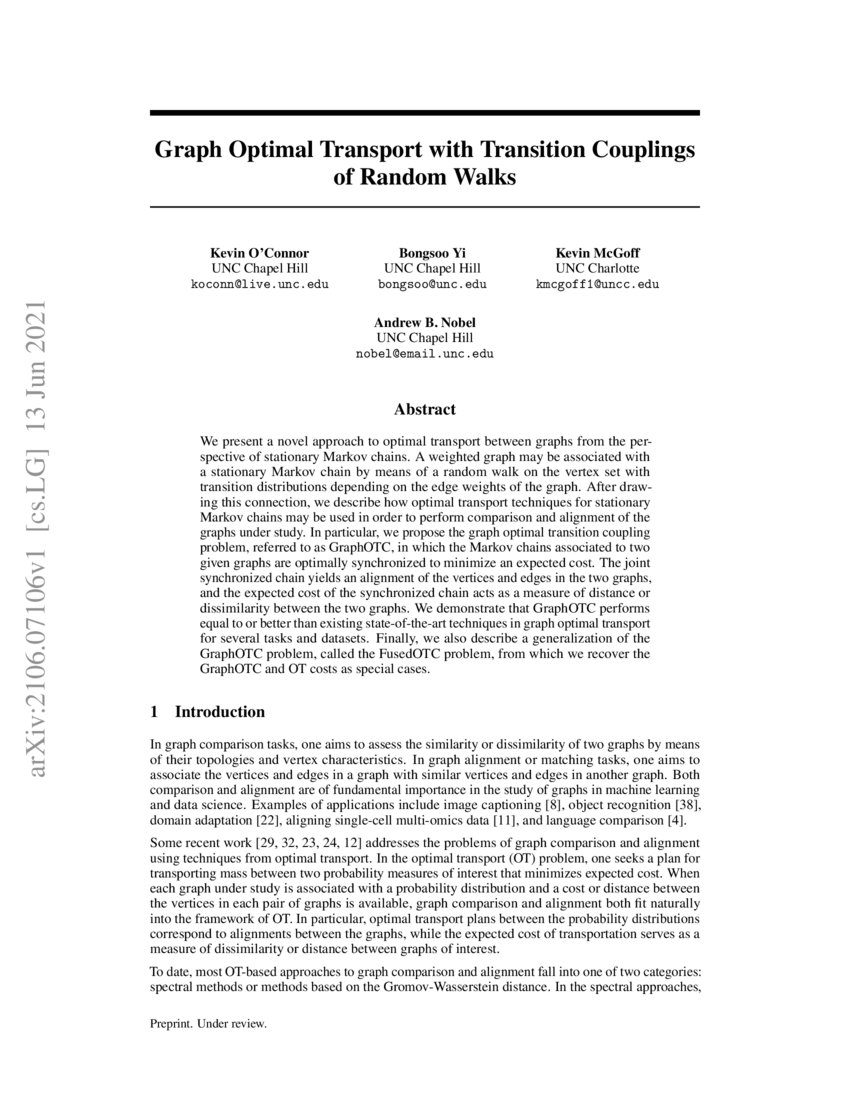 Graph Optimal Transport with Transition Couplings of Random Walks | DeepAI