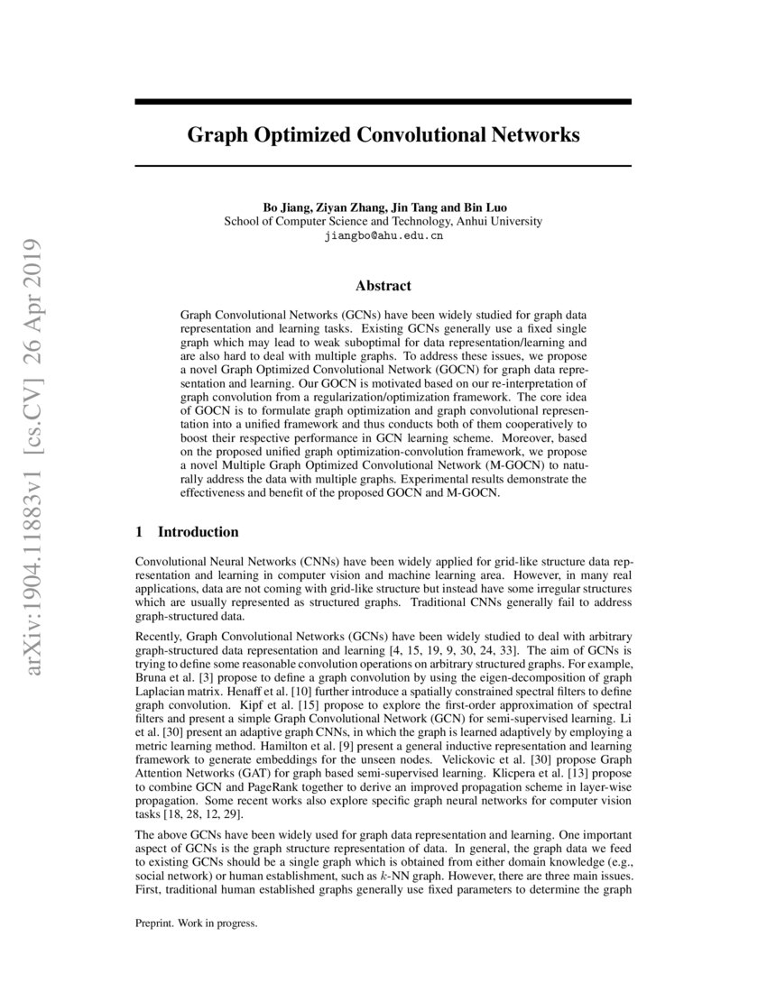 Graph Optimized Convolutional Networks | DeepAI