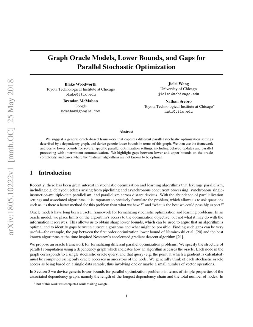 Graph Oracle Models, Lower Bounds, and Gaps for Parallel Stochastic Optimization | DeepAI