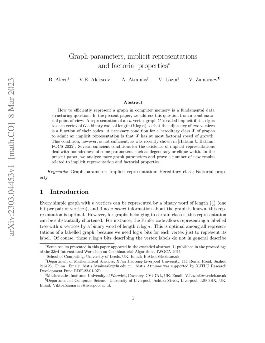 Graph Parameters Implicit Representations And Factorial Properties Deepai 