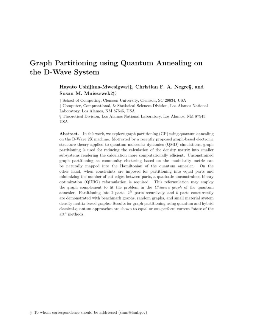 Graph Partitioning using Quantum Annealing on the D-Wave System | DeepAI