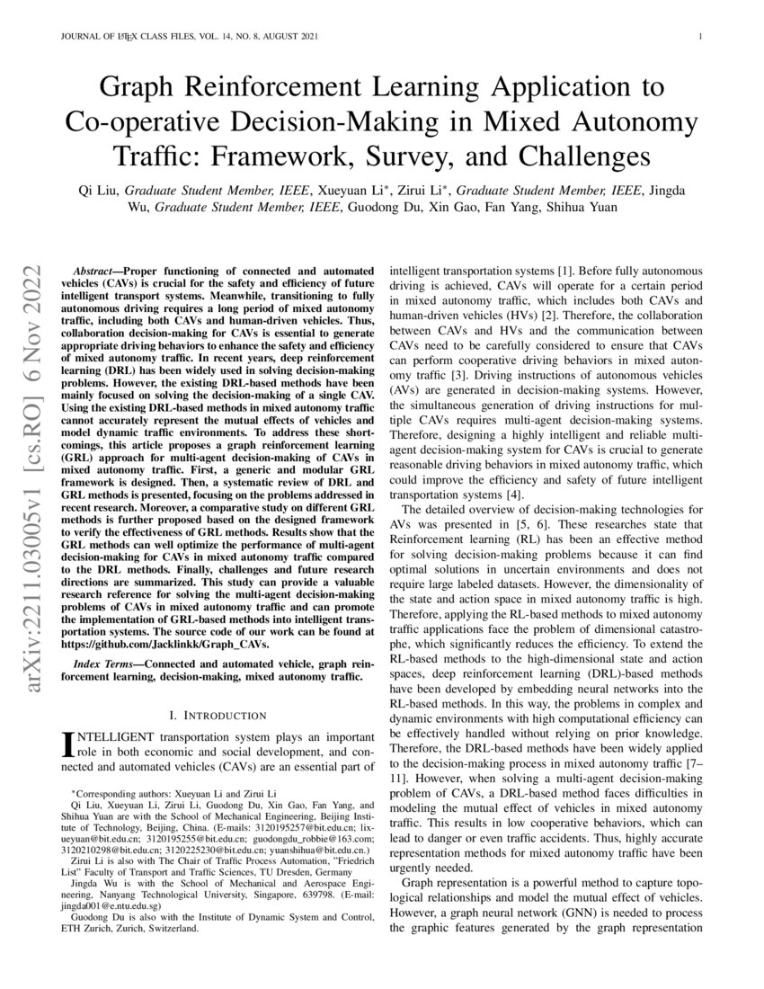 Graph Reinforcement Learning Application To Co Operative Decision Making In Mixed Autonomy 