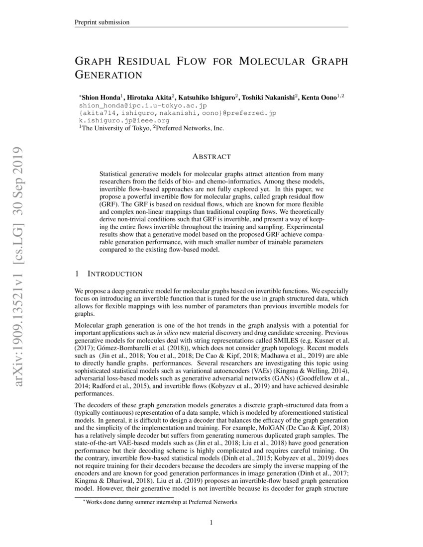 Graph Residual Flow for Molecular Graph Generation | DeepAI
