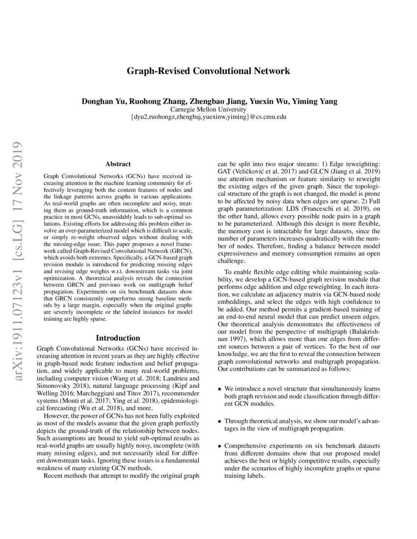 Graph-Revised Convolutional Network | DeepAI