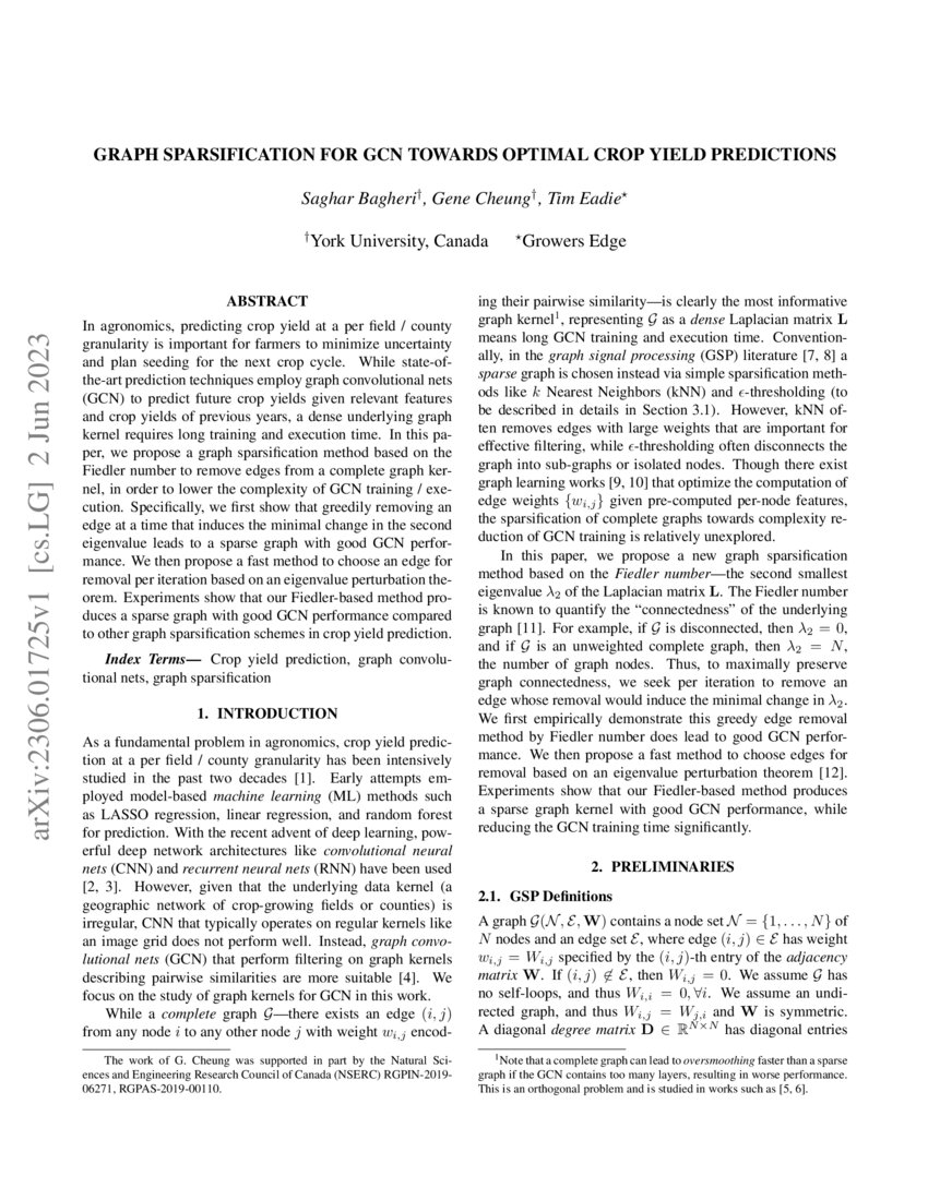 Graph Sparsification For Gcn Towards Optimal Crop Yield Predictions Deepai