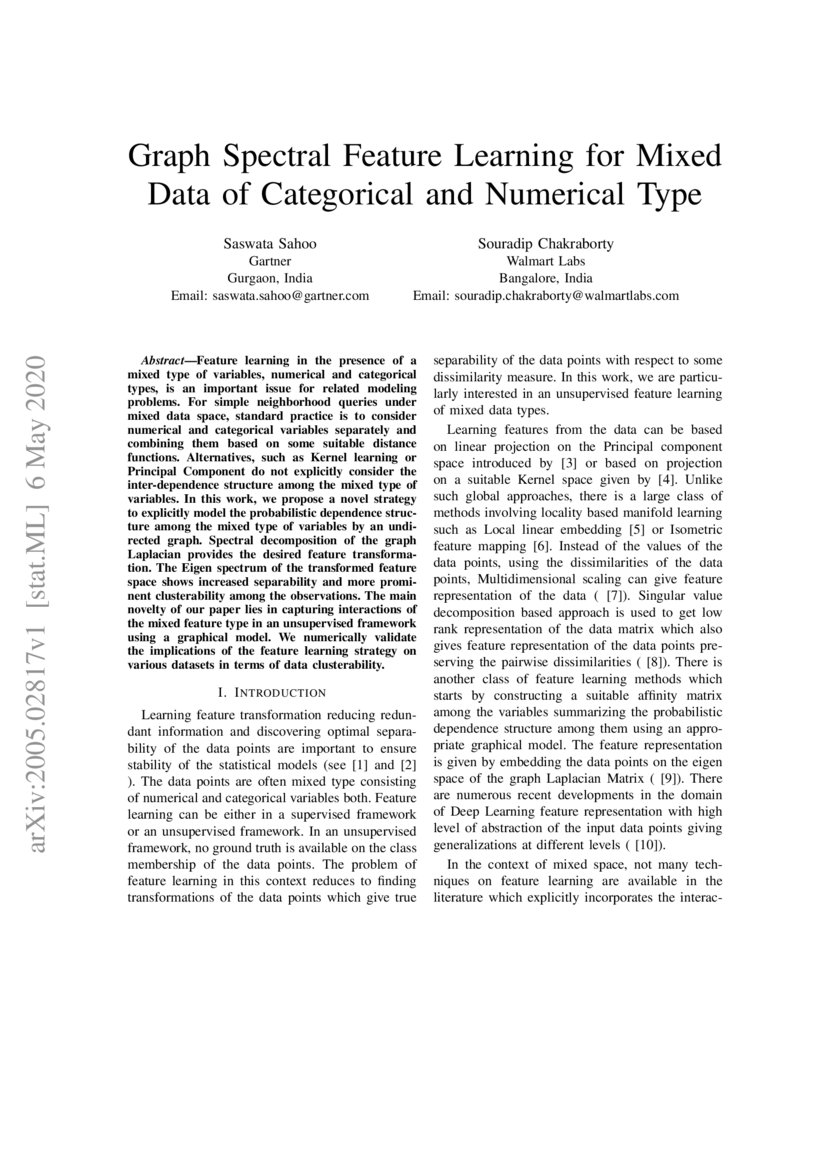 Graph Spectral Feature Learning For Mixed Data Of Categorical And Numerical Type Deepai 9809