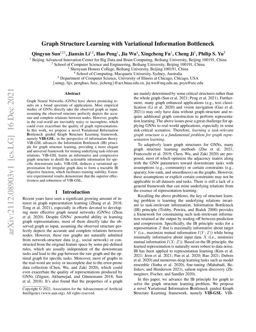 Graph Structure Learning with Variational Information Bottleneck | DeepAI