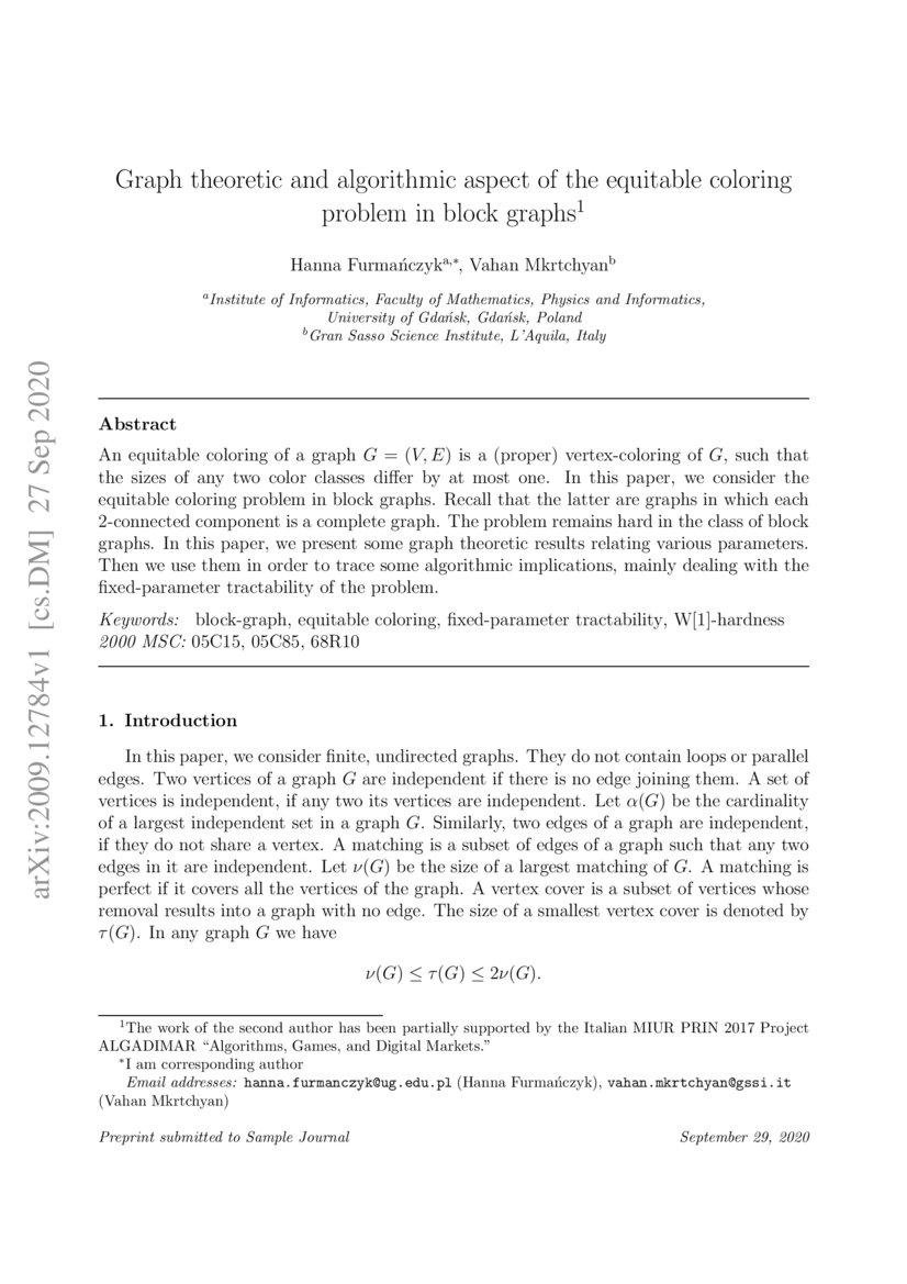 Graph Theoretic And Algorithmic Aspect Of The Equitable Coloring Problem In Block Graphs Deepai