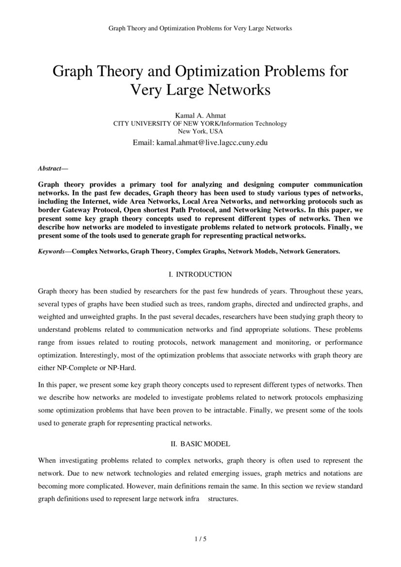 Graph Theory and Optimization Problems for Very Large Networks | DeepAI