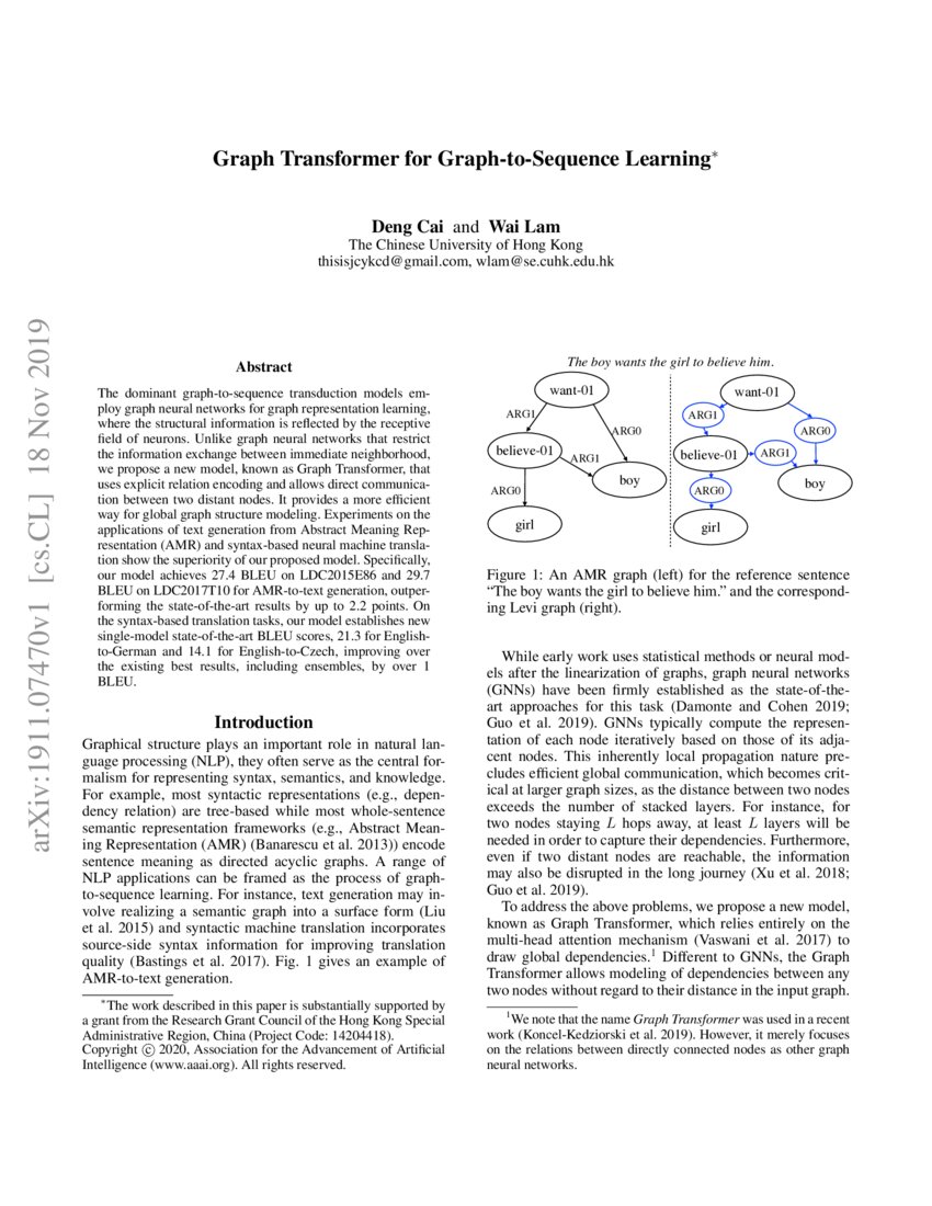 Graph Transformer for Graph-to-Sequence Learning | DeepAI
