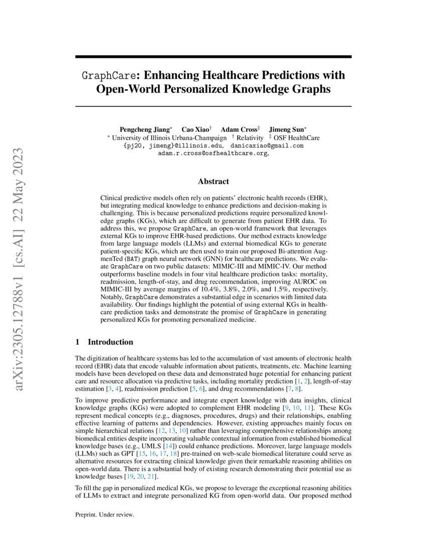 GraphCare: Enhancing Healthcare Predictions with Open-World Personalized Knowledge Graphs | DeepAI